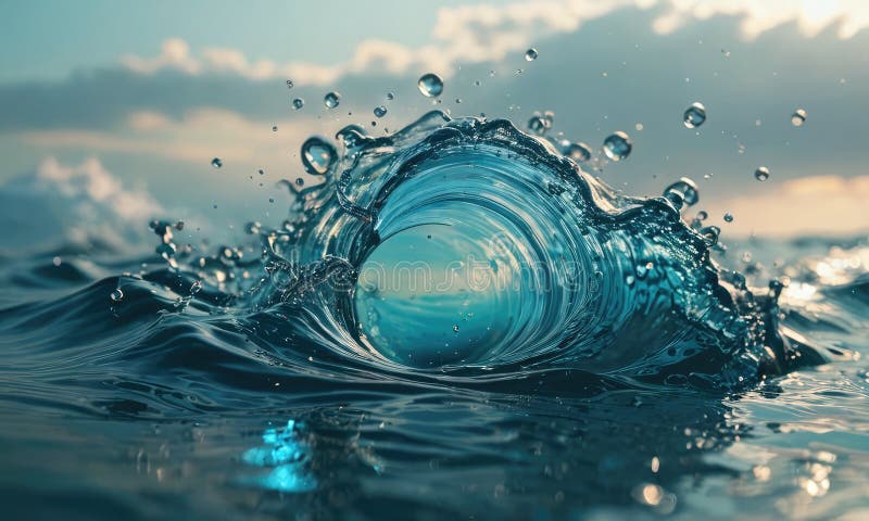 A Blue Wave is Crashing into the Ocean, with a Splash in the Foreground ...