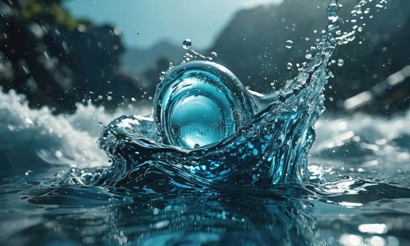 A Blue Splash of Water is Captured in a Photo, with a Mountain in the ...