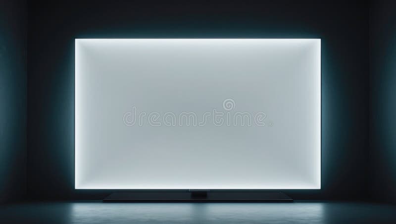 Large Flat Screen Television Set Displaying a Blank Screen in a Dark ...