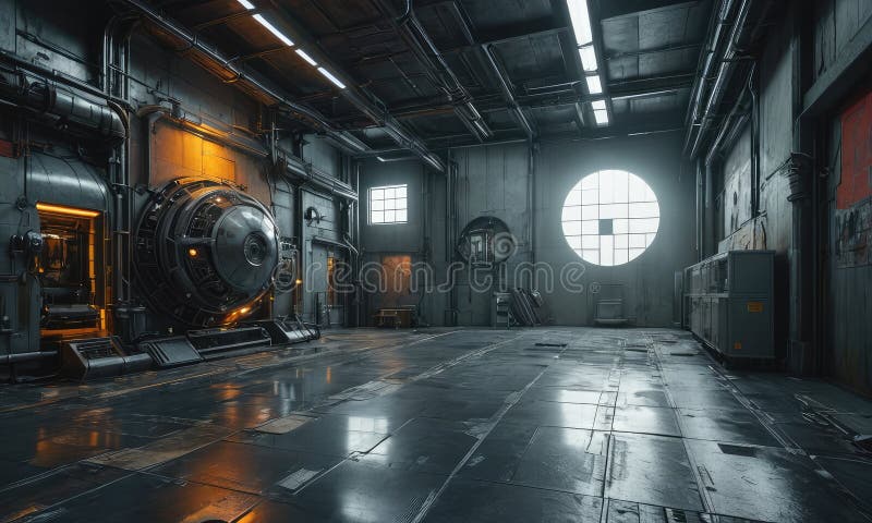 A Large Industrial Room with a Large Machine in the Center. Stock ...