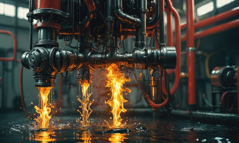 A Fire is Burning in a Pipe in a Factory. Stock Illustration ...