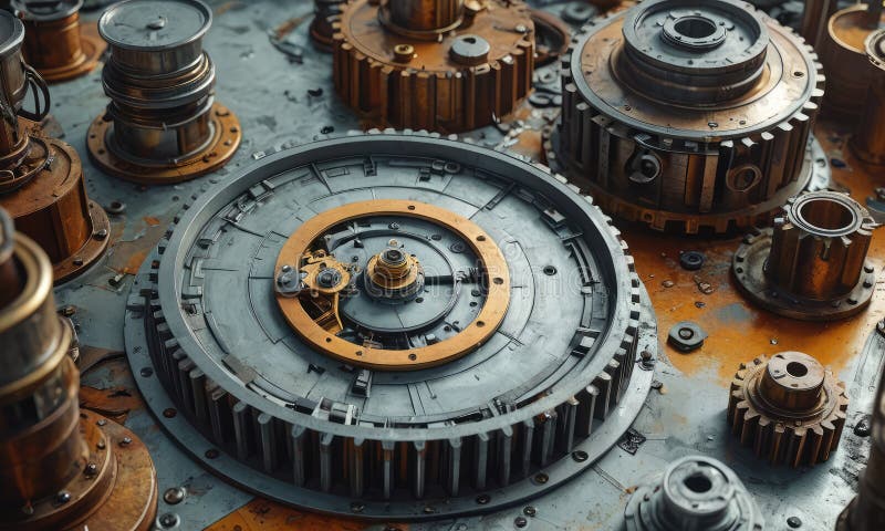 A Collection of Gears and Machines are Shown in this Image, with a ...