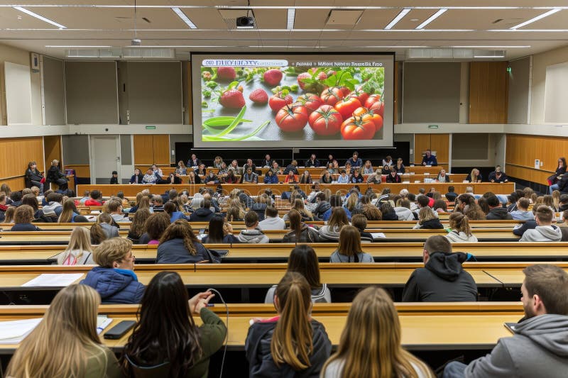 Large Lecture Hall Filled with Students, Focusing on a Detailed ...