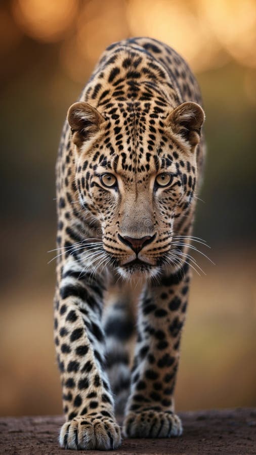 Large Leopard Standing on Sky Background. Stock Image - Image of ...