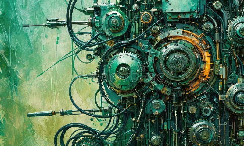 A Machine with Many Gears and a Large Metal Wheel. Stock Illustration ...