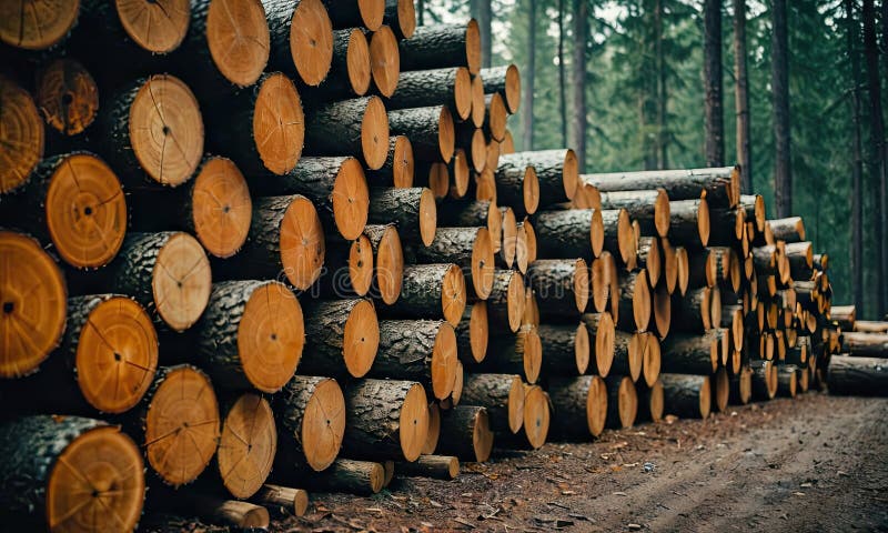A Pile of Logs in a Forest. Stock Illustration - Illustration of leaf ...