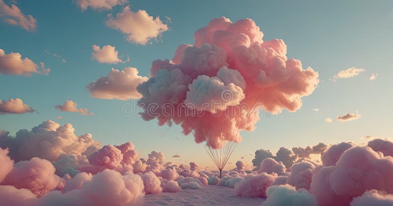 A Cloud Shaped Like a Pink Bubble is Floating in the Sky. Stock ...
