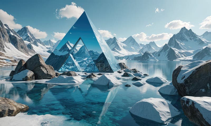 A Pyramid is in the Middle of a Lake Surrounded by Snow and Rocks ...