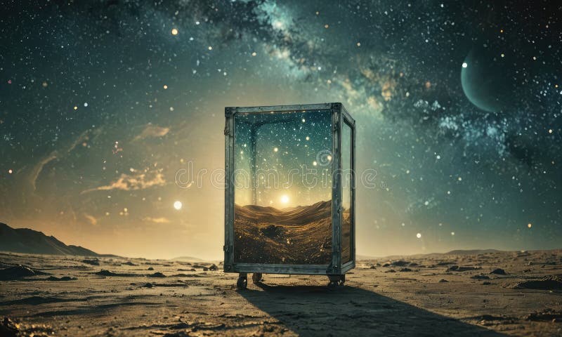 A Space Scene with a Box in the Middle of the Image. Stock Illustration ...