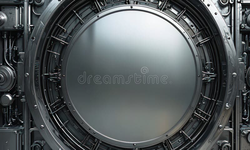 A Large Metal Door with a Round Window in the Center. Stock ...