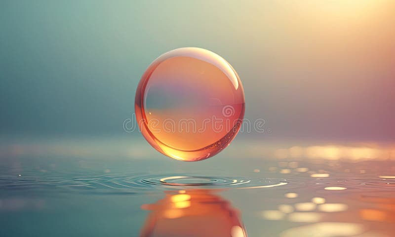 A Red Glass Ball is Floating on the Water. Stock Illustration ...