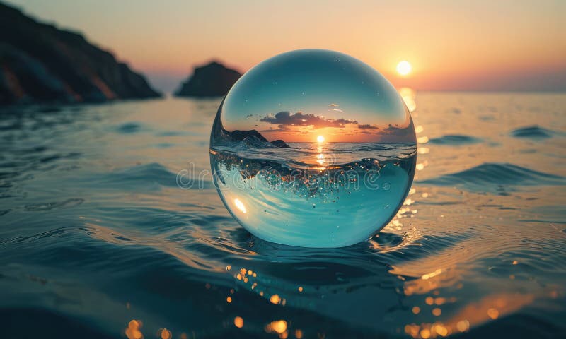 A Glass Object is Shown in the Water with a Sunset in the Background ...