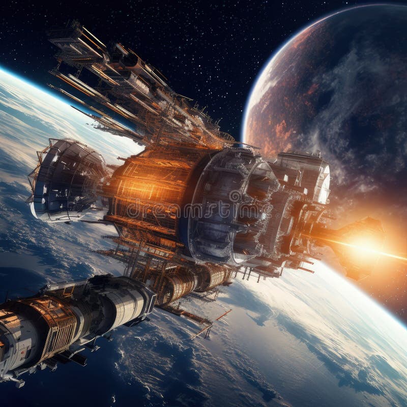 AI Generated Large Space Ship in Universe Stock Illustration ...