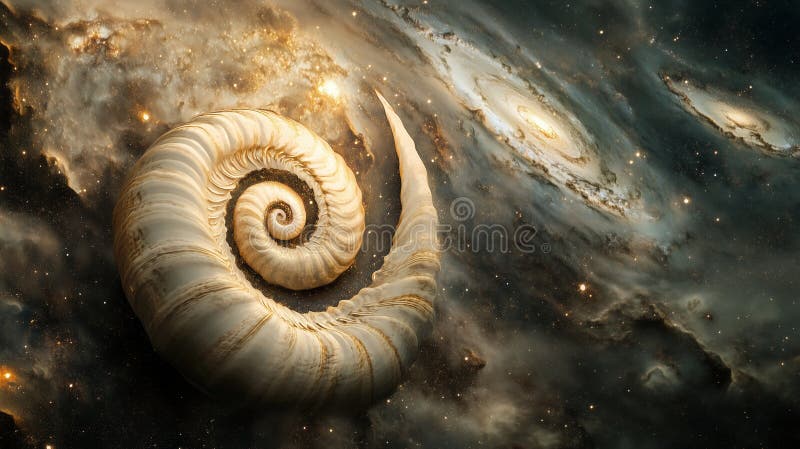 A Large, Spiraling Shell-like Structure Floats Amidst a Cosmic Backdrop ...