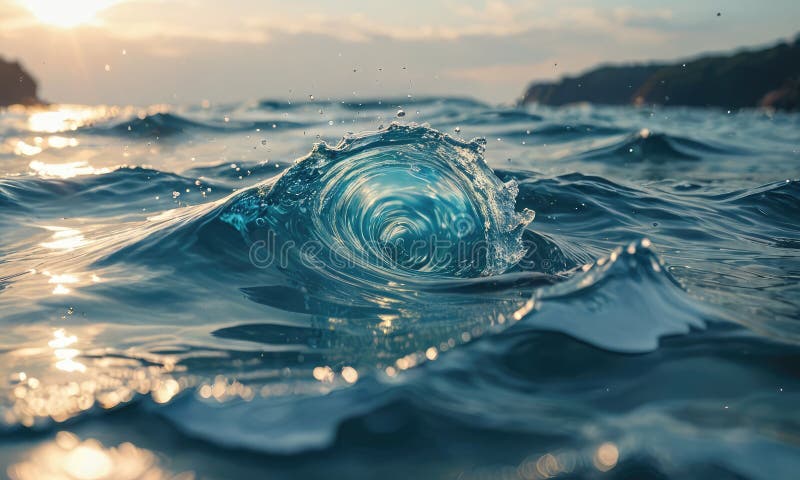 A Blue Wave is Crashing on the Shore. Stock Illustration - Illustration ...