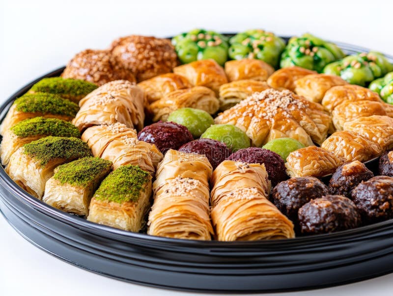 Large Tray of Assorted Middle Eastern Pastries Featuring Pistachio ...