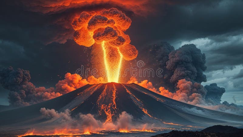 A Large Volcano Spewing Hot Lava and Gases into the Atmosphere on a ...