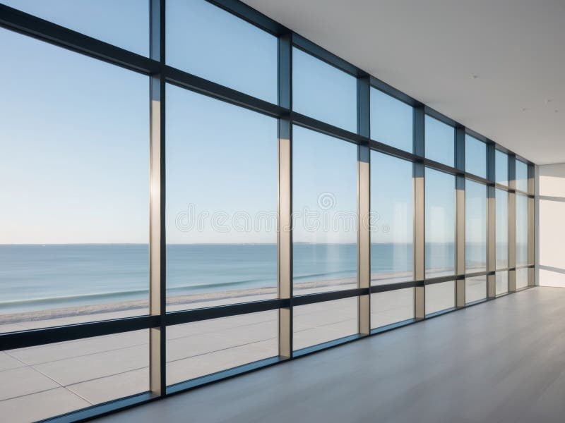 Large Window Facing Body of Water in an Empty Room. Stock Photo - Image ...