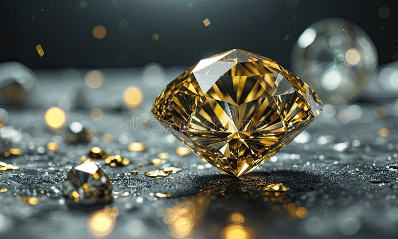 A Close Up of a Yellow Diamond on a Table with Other Diamonds. Stock ...