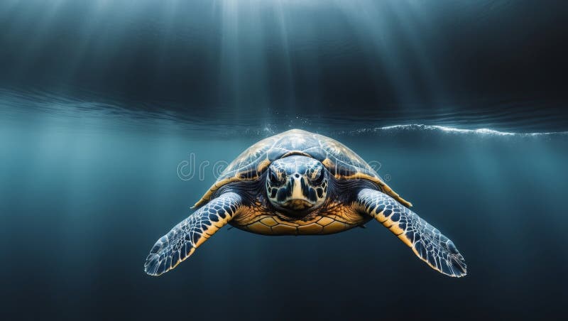 Leatherback Sea Turtle Gliding through Deep Ocean Waters. Stock Image ...