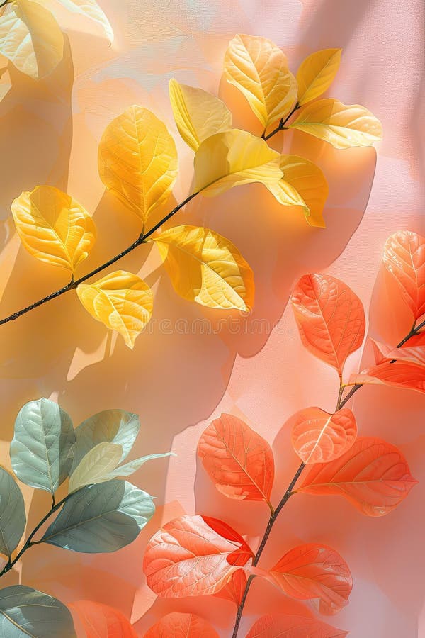 Leaves with a Gradient of Colors on a Textured Background. Stock ...