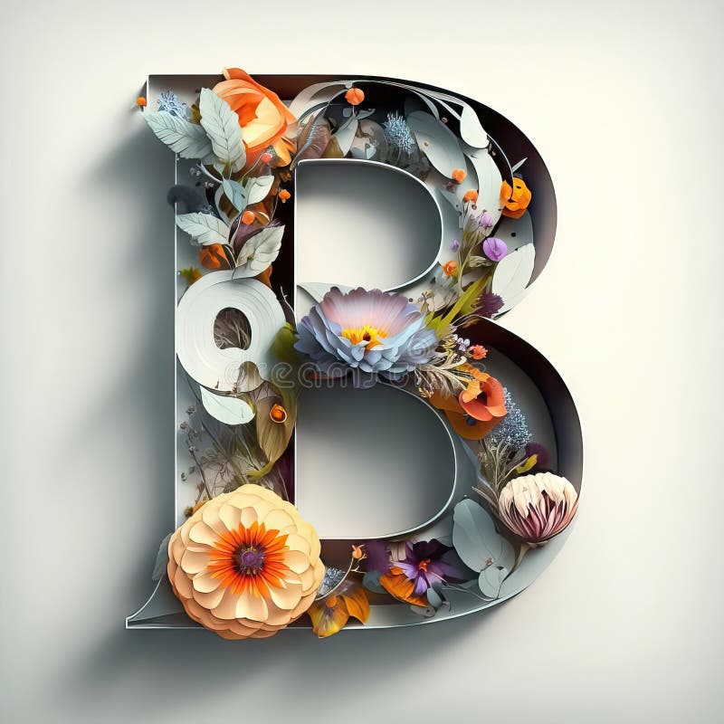 AI Generated Letter B of the Alphabet Made of Flowers and Leaves Stock ...