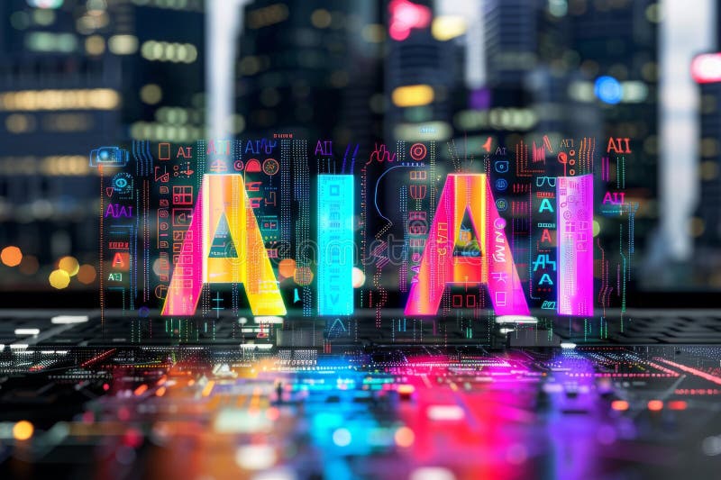 AI Letters in Vibrant Cityscape, Representing Technology, Digital ...