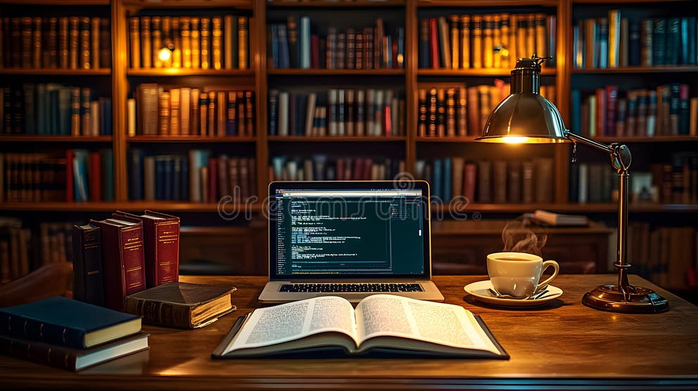 AI-Generated Library Study Scene Stock Image - Image of library, code ...