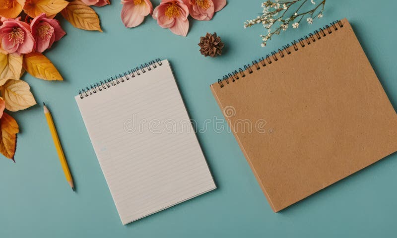 A Notebook and a Pencil are Placed on a Blue Surface. Stock ...