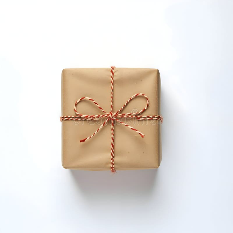AI-Generated Light Brown Gift Box with Red and White Striped Ribbon ...