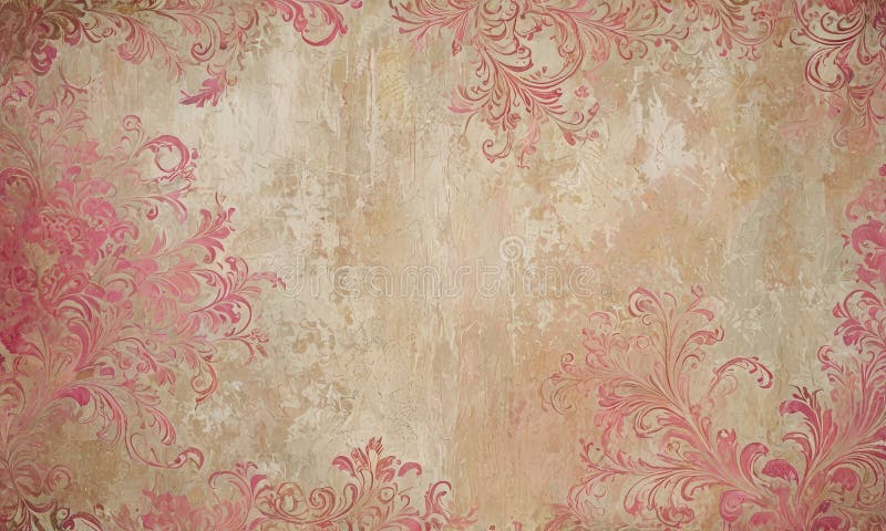 A Pink and Brown Floral Print is Displayed on a Wall. Stock ...