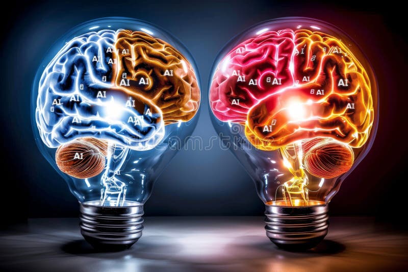 AI Lightbulb Brains with Neon Glow, Advanced Neural Networks ...