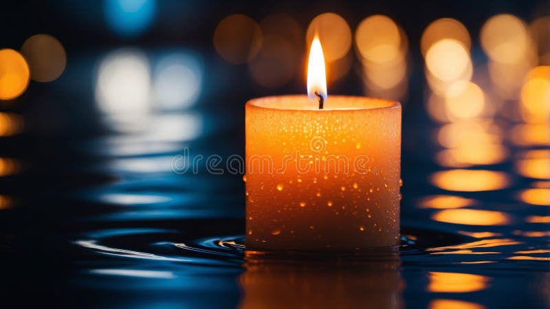 Lit Candle and Its Reflection on a Water Surface. Stock Photo - Image of dimly, candlelight ...