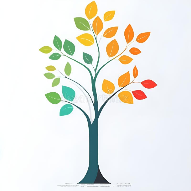 AI-generated Lone Tree with Five Branches and Coloured Leaves Depicting ...