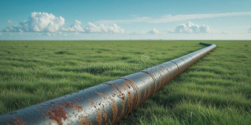A Long Pipe is Laying on the Ground in a Field. Stock Image - Image of ...