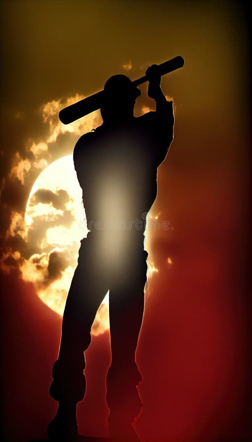 Silhouette of Baseball Batter at Sunset, Made with Generative AI Stock ...