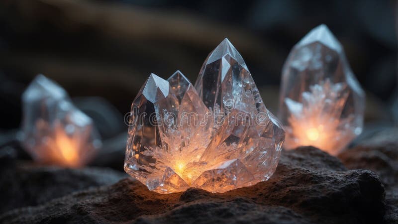 Luminous Crystal Formations in a Mystical Cave. Stock Image - Image of ...