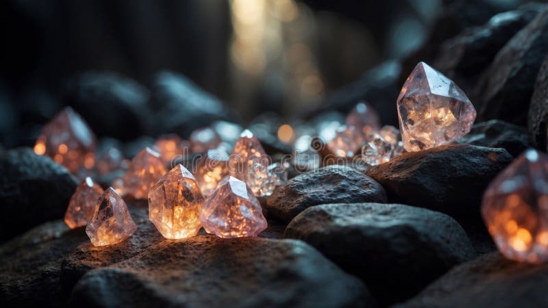 Luminous Crystal Formations in a Mystical Cave. Stock Photo - Image of ...