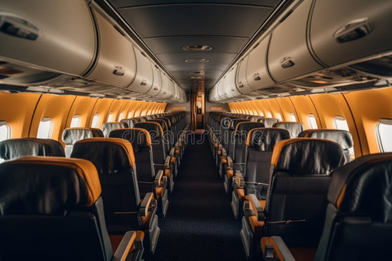 Interior of a Empty Commercial Airplane with Leather Seats Stock ...