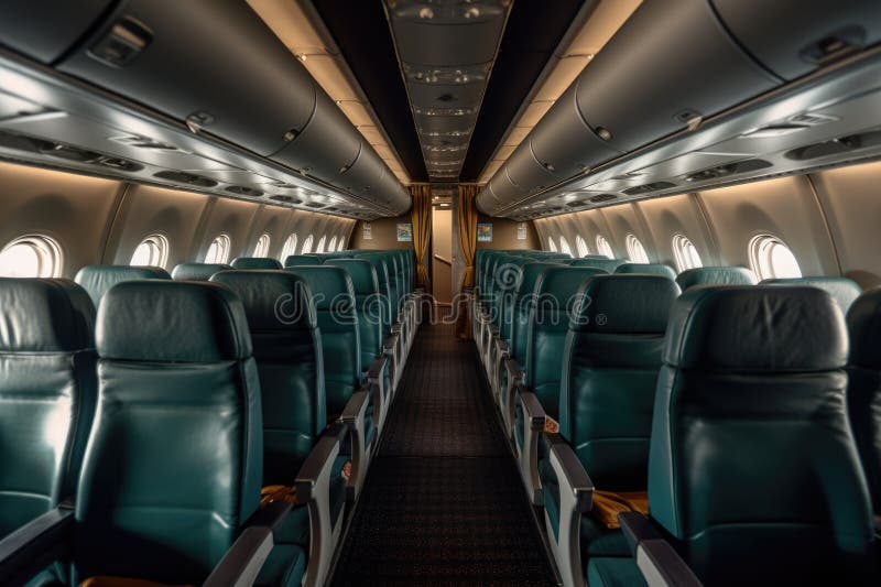 Interior of a Empty Commercial Airplane with Leather Seats Stock ...