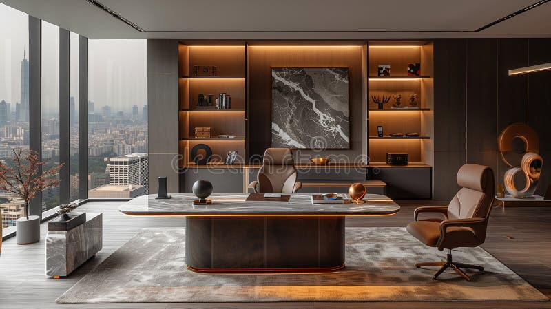 Luxurious Italian Office with City Skyline View Stock Illustration ...