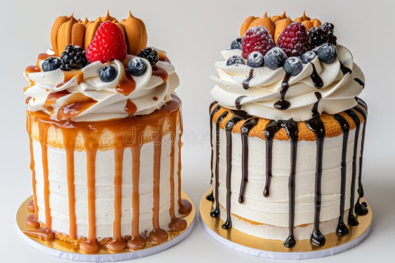 Luxurious Layered Cake with Caramel Drizzle and Berries, Beautifully ...
