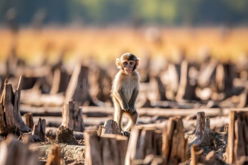 AI Generated Macaque Monkey Standing between Woods Stock Illustration ...
