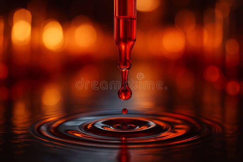 AI Generated Macro Image of a Red Droplet Falling from a Dropper into ...