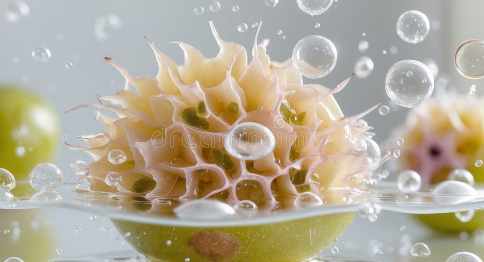 Macro Shot of Passion Fruit Pulp with Bubbles Floating in Liquid Stock ...