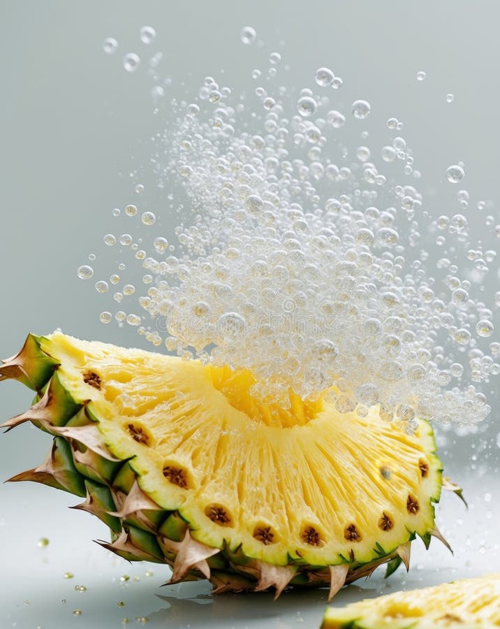 Macro View of Fresh Pineapple Slice with Bubbling Fizzing Effect. Stock ...