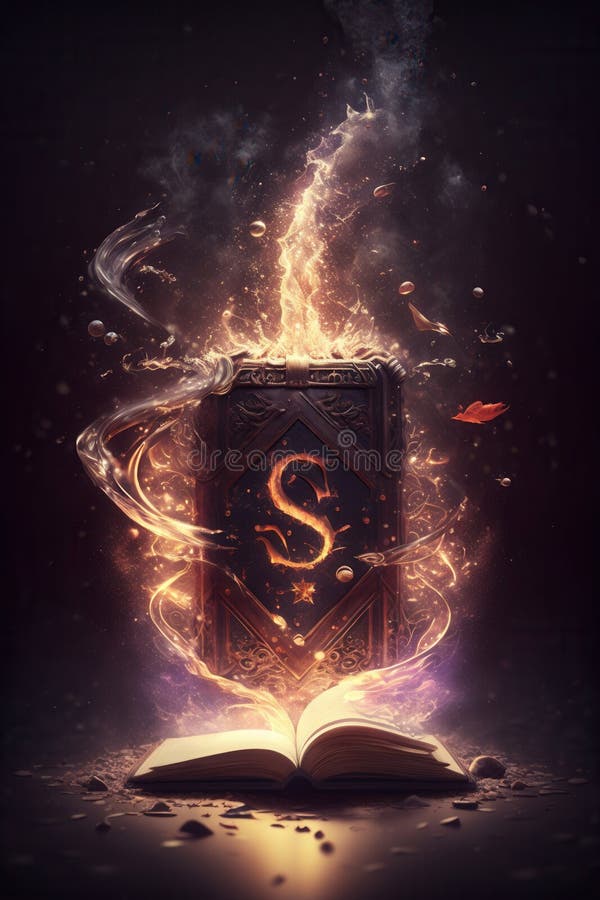 AI Generated Magic Spell Book Opening with Fire and Smoke Effect Stock ...