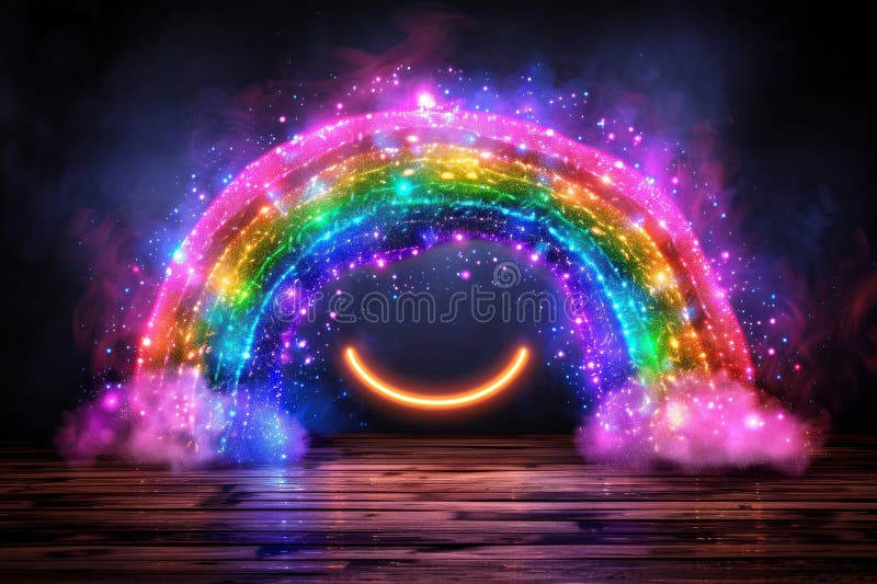 Magical Neon Rainbow Light Reflection on Water, Creating a Dreamlike ...