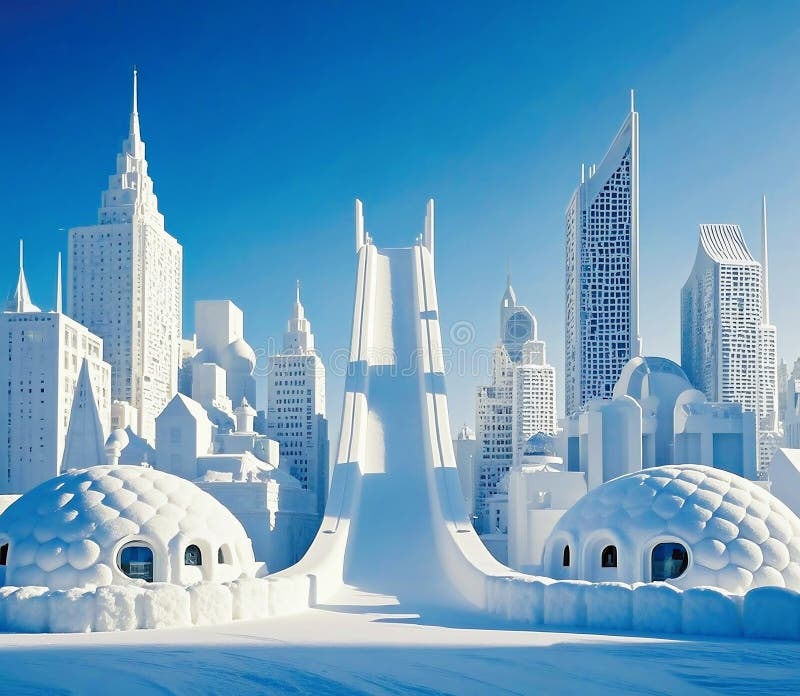 A Magnificent City Made of Snow Stock Illustration - Illustration of ...