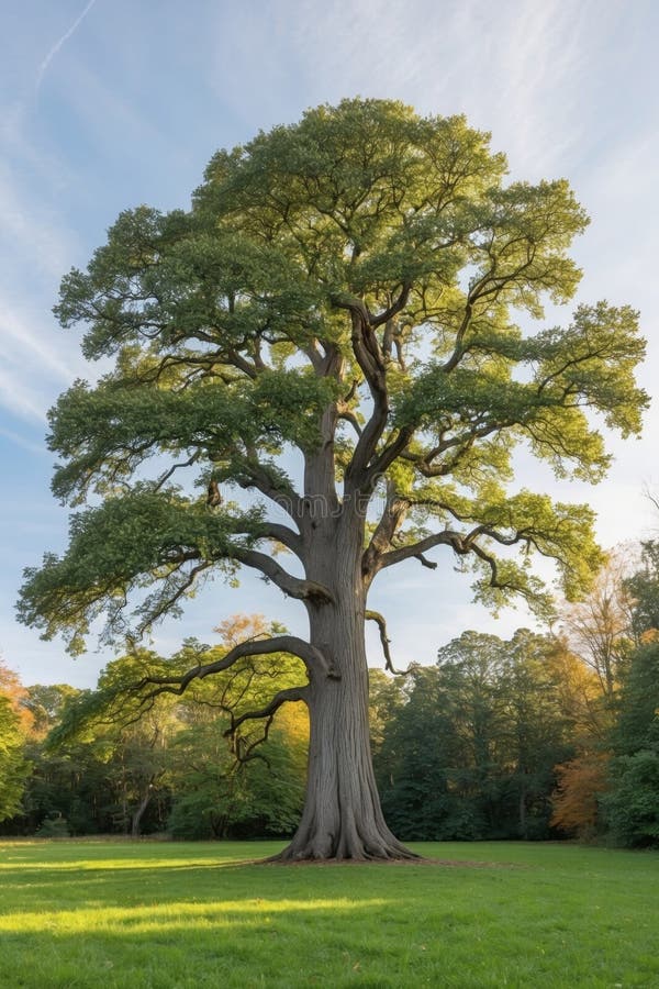 Magnificent Old Oak Tree in a Bright Clearing Surrounded by Dense ...